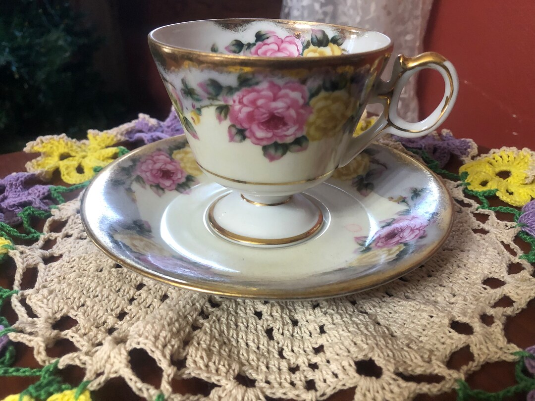 Royal Sealy Made in Japan Tea Cup and Saucer Set Pink and Yellow Roses ...
