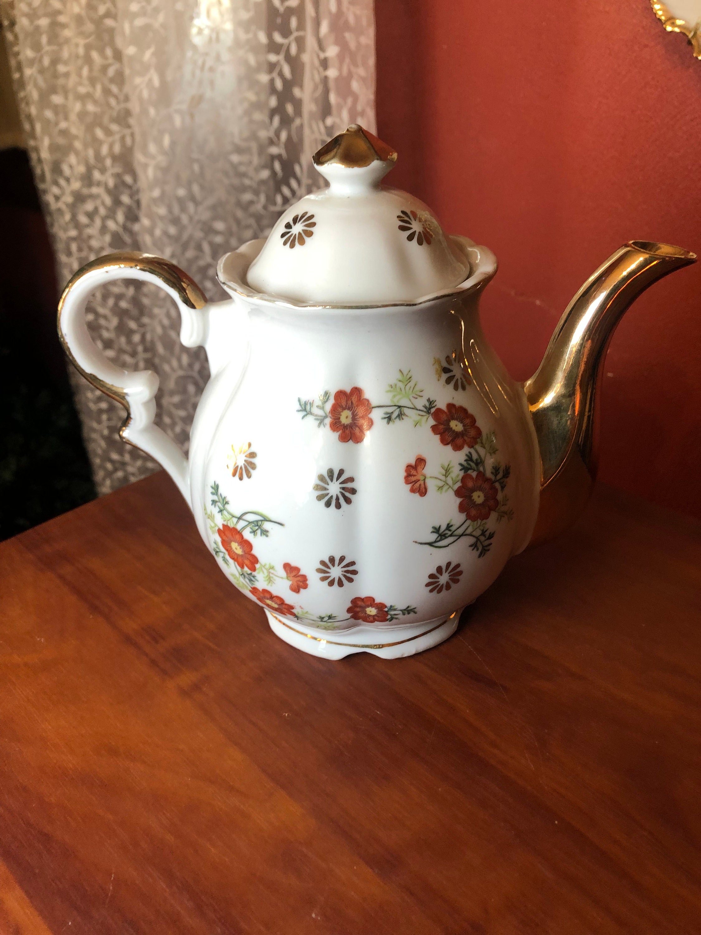 Trimont Ware of Japan Teapot Brown Floral With Brillaint Gold Trim and ...
