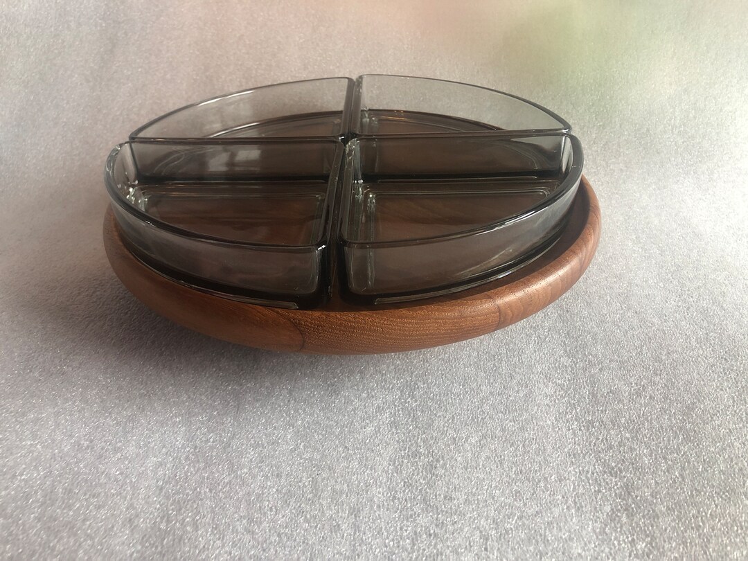Rare Find! DIGSMED 103 TEEKWOOD Lazy Susan Made in Denmark Relish Glass ...