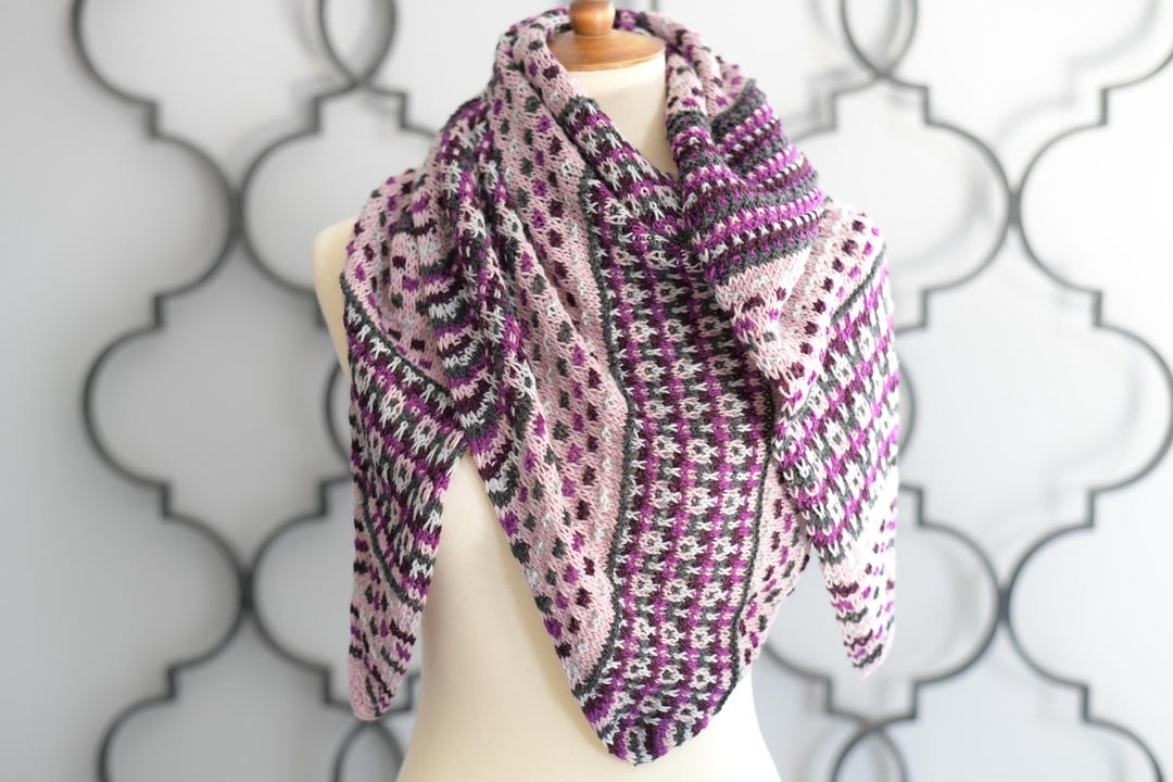 KNITTING PATTERN + VIDEO / Anne Slip Stitch Mosaic Knit Shawl / Side to ...
