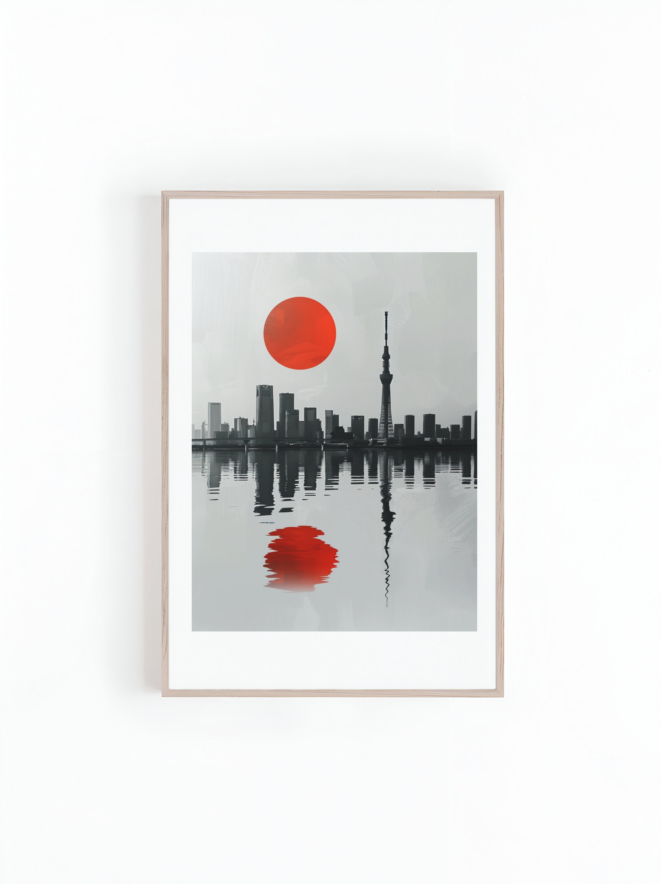 Abstract Tokyo Skyline and Red Sun Artwork | Tokyo Skytree Tower ...