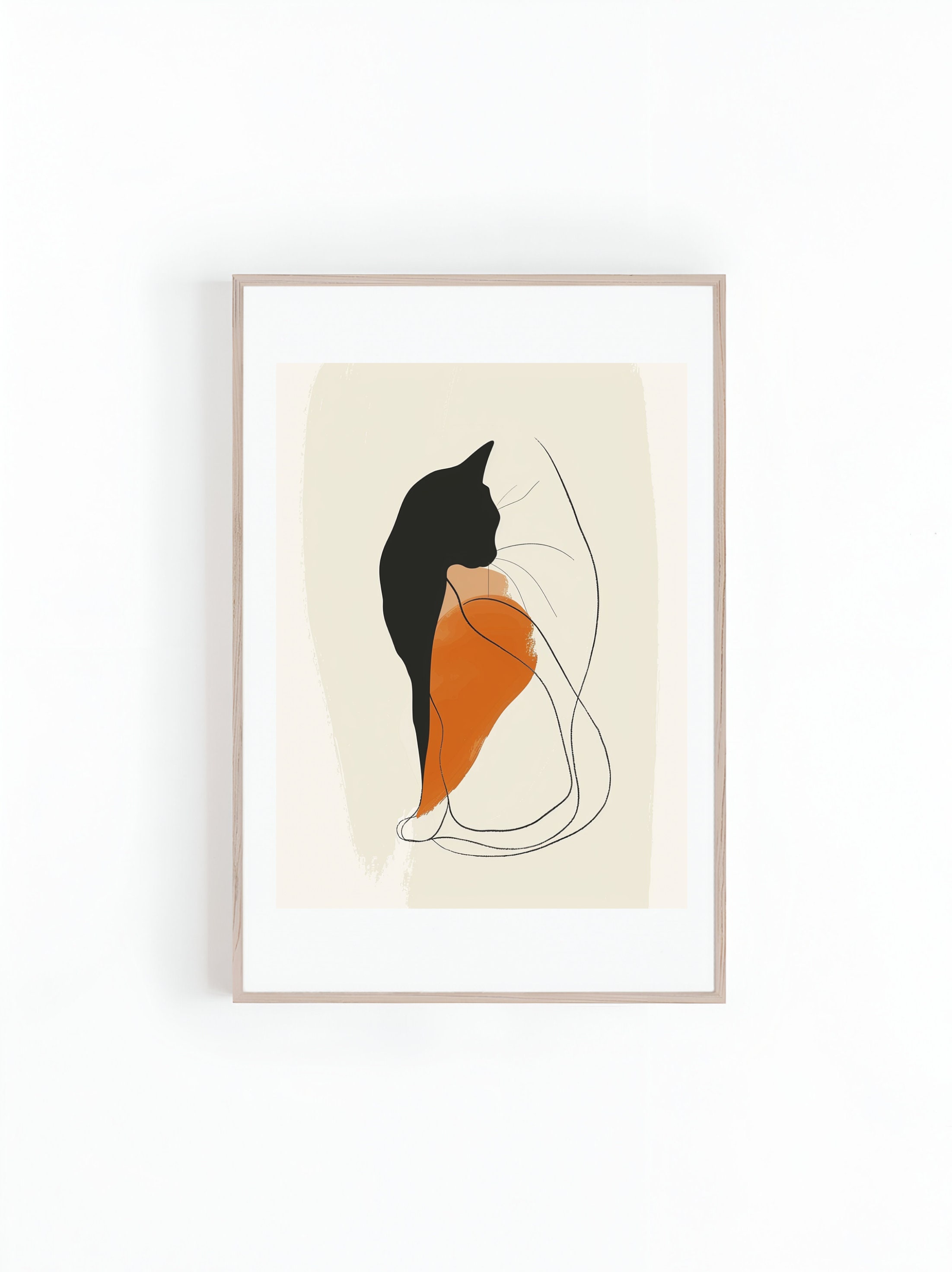 Line Drawing of Cat, Cat Drawing & Prints, Pet Owner Gifts ...