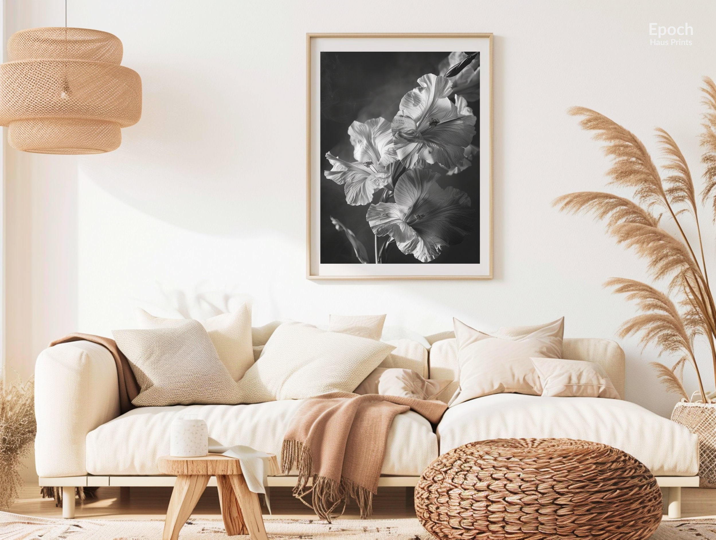 Hibiscus Flower Photo in Black and White, Floral Wall Art, Hibiscus ...