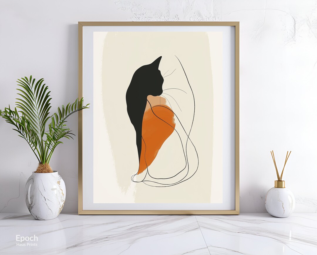 Line Drawing of Cat, Cat Drawing & Prints, Pet Owner Gifts ...