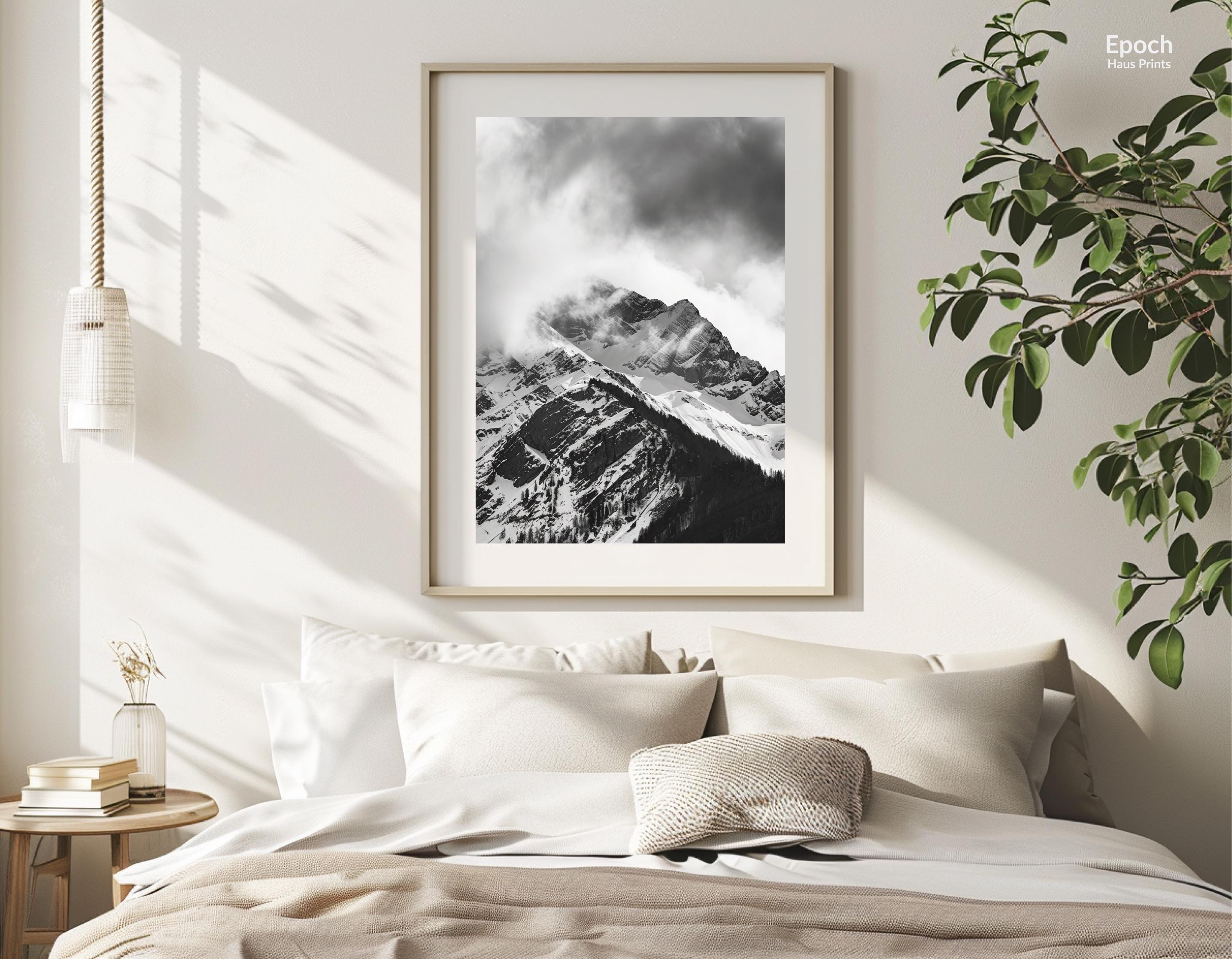 Black and White Photo of Swiss Alps Mountain Range, Beautiful Landscape ...