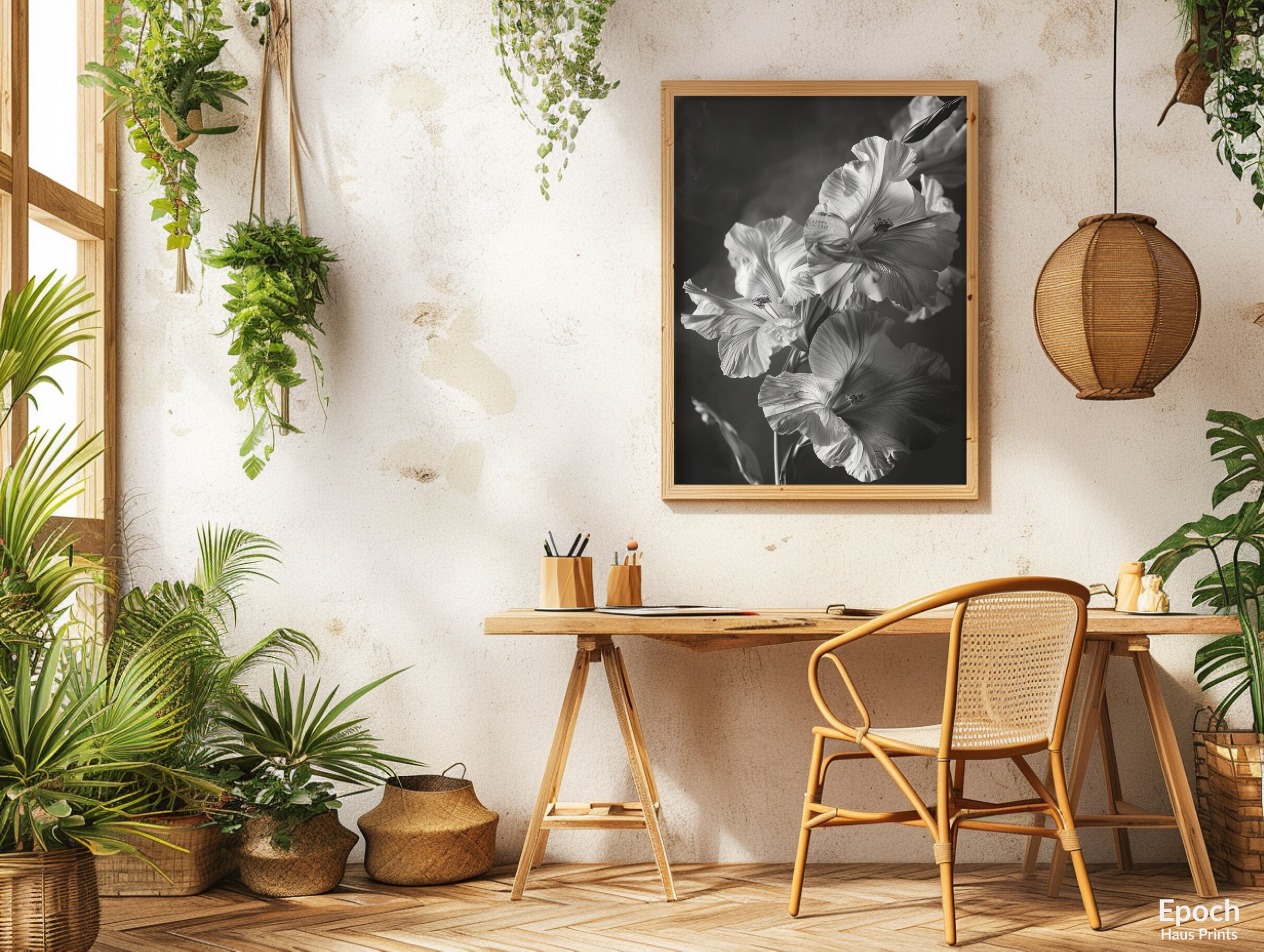 Hibiscus Flower Photo in Black and White, Floral Wall Art, Hibiscus ...
