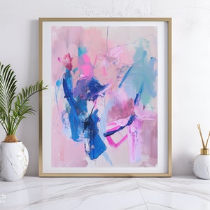 Abstract Art Print in Pink and Blue, Pink Wall Art, Modern Home Art ...