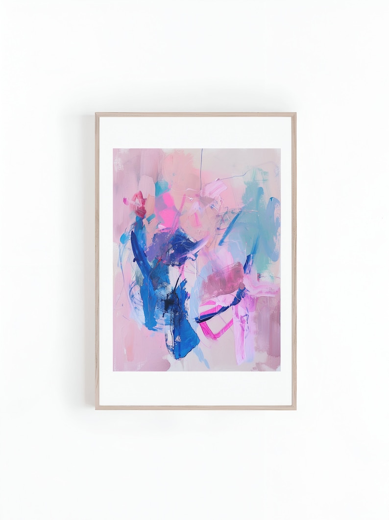 Abstract Art Print in Pink and Blue, Pink Wall Art, Modern Home Art ...