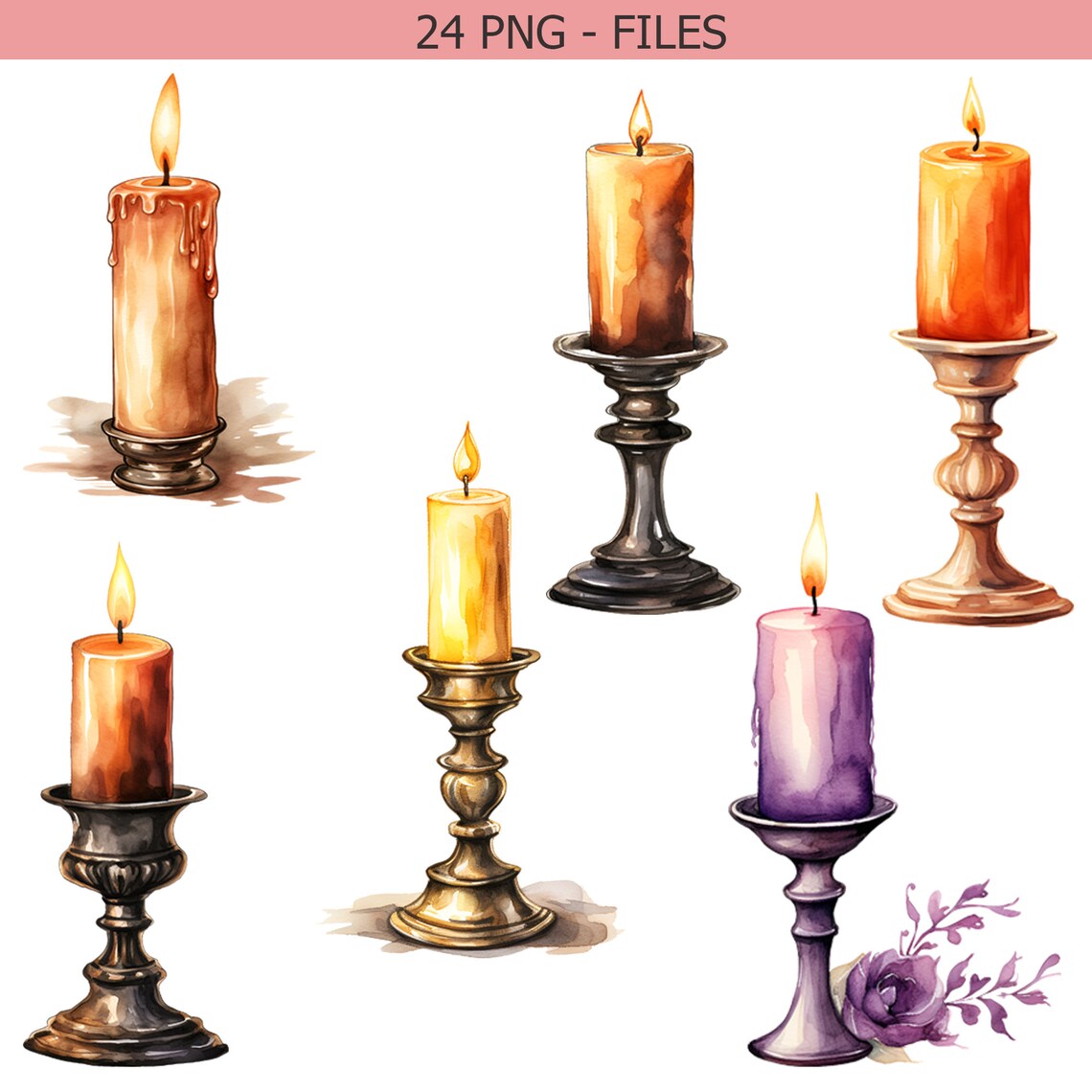 Candles Clipart Watercolor Png - Etsy