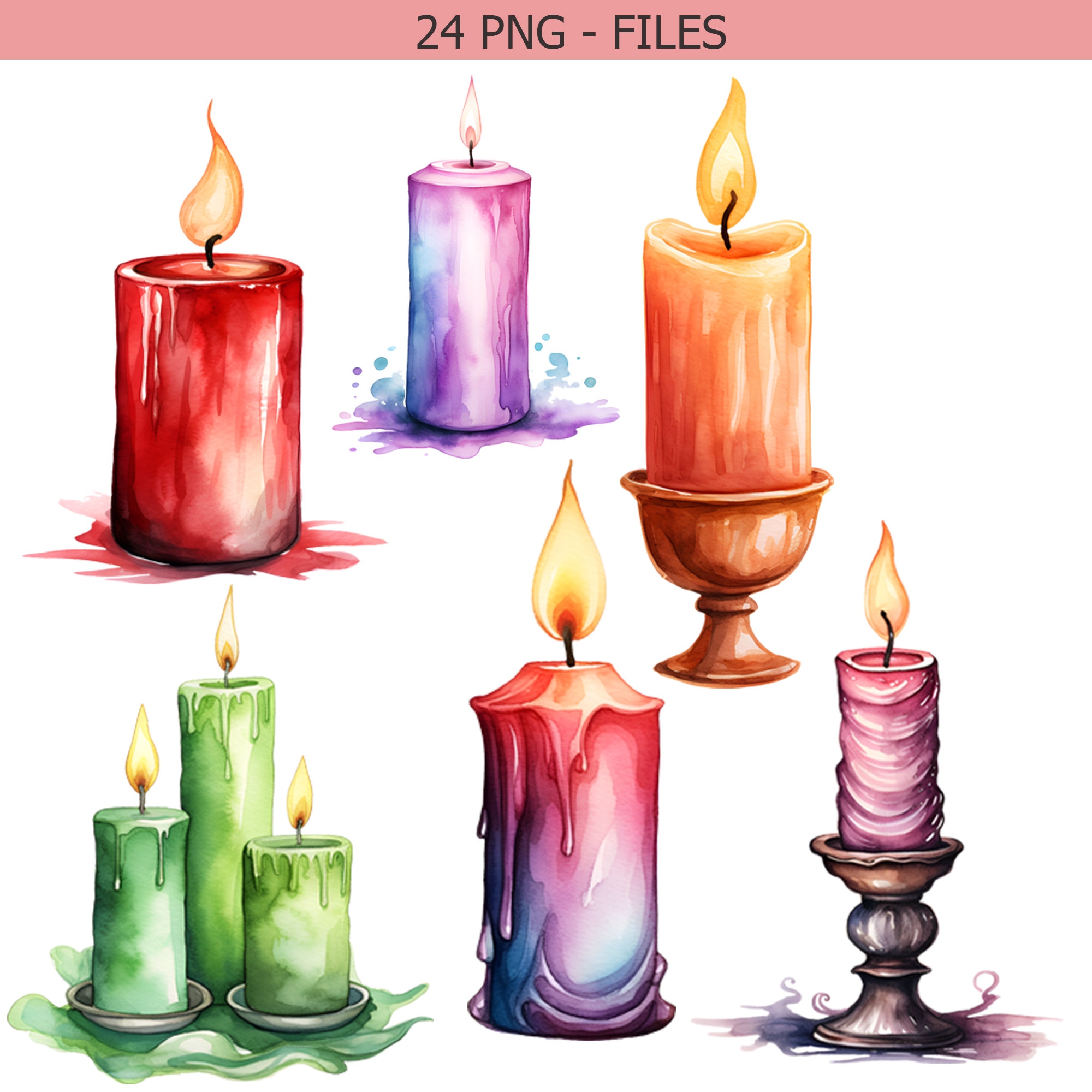 Candles Clipart Watercolor Png - Etsy
