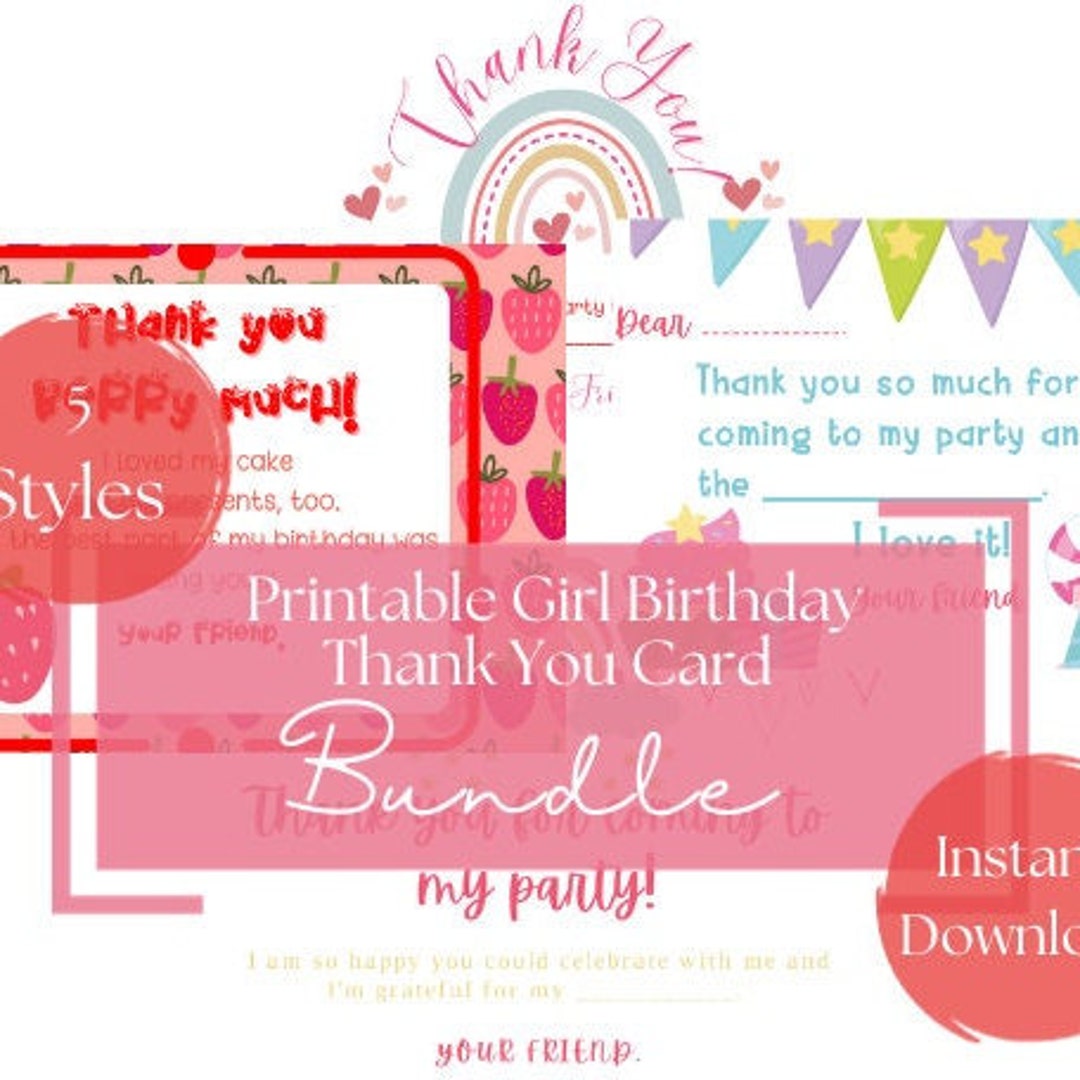 Printable Birthday Party Thank You Note Bundle for Girls5 - Etsy