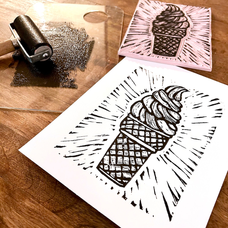 Ice Cream Cone Linocut Print 8x10 - Etsy