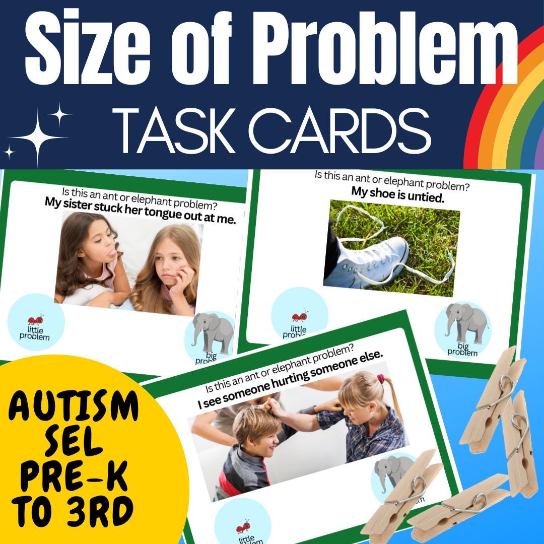 Size of the Problem Task Cards Prek to 3rd SEL Activity Emotional ...
