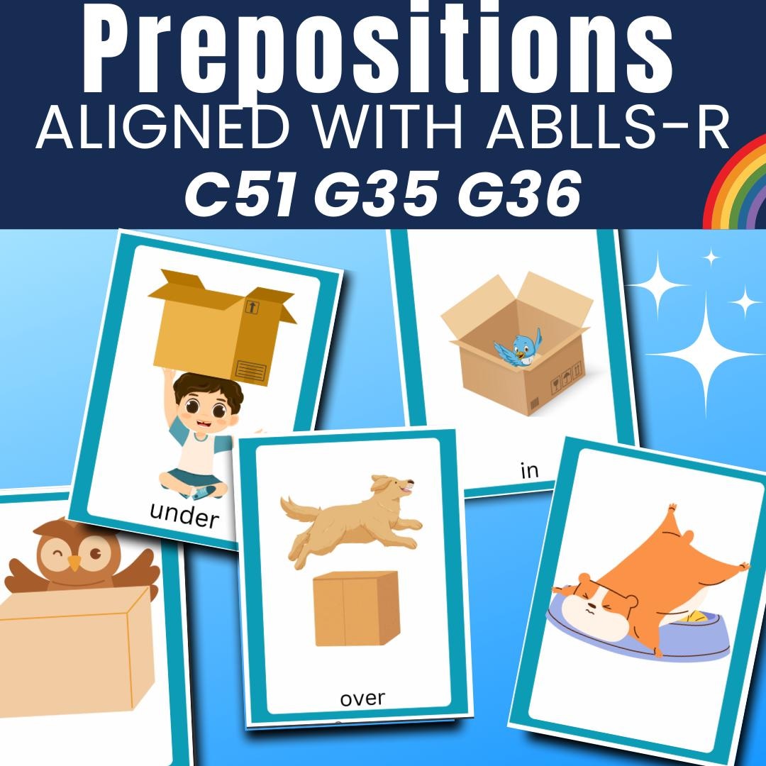Label & Identify Preposition Picture Cards Aligned With ABLLS C51 G35 ...