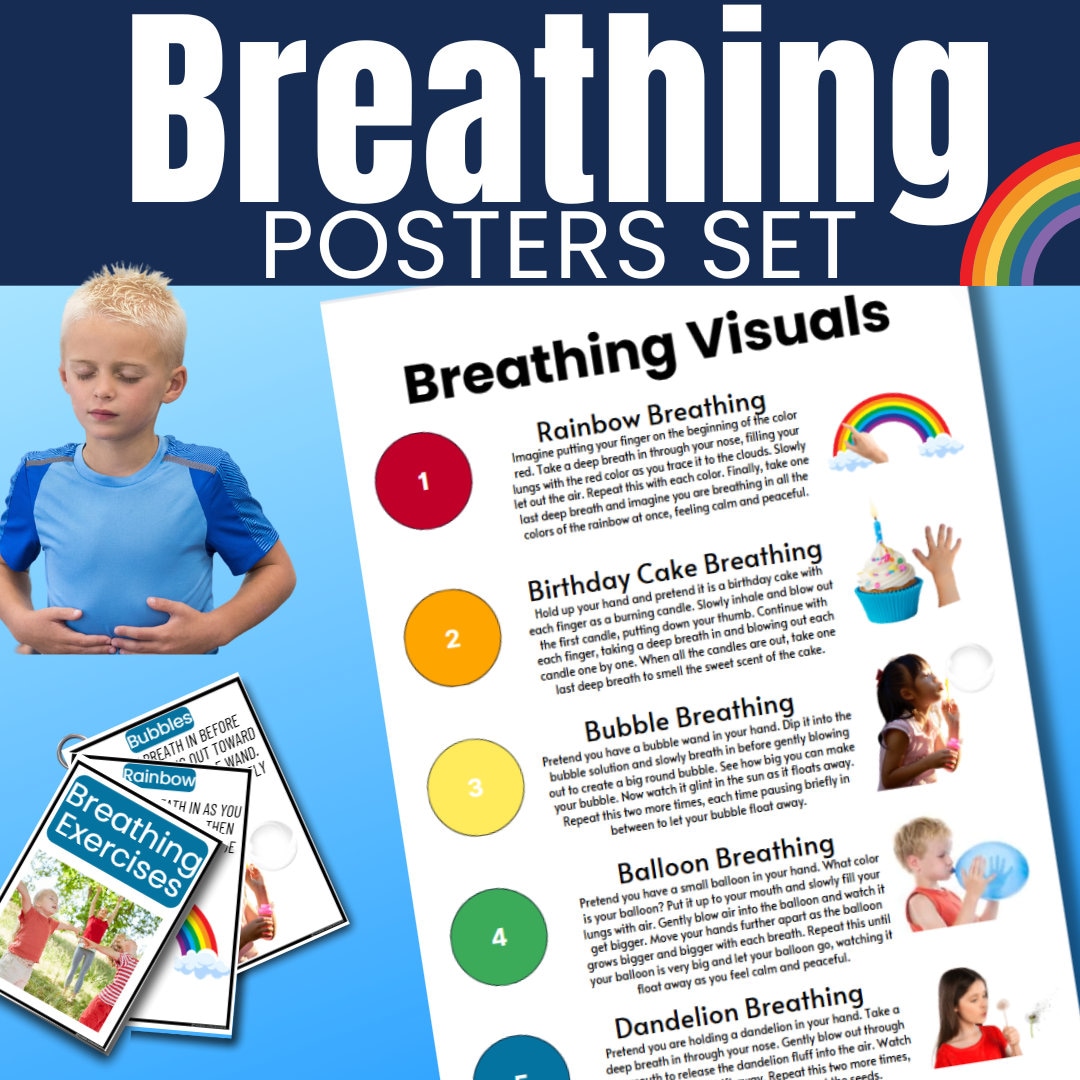 Breathing Exercises Poster Set 5 Breathing Techniques for Kids ...