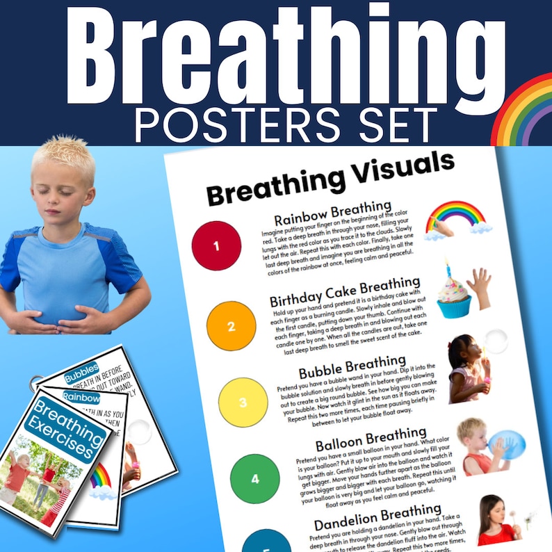 Breathing Exercises Poster Set 5 Breathing Techniques for Kids ...