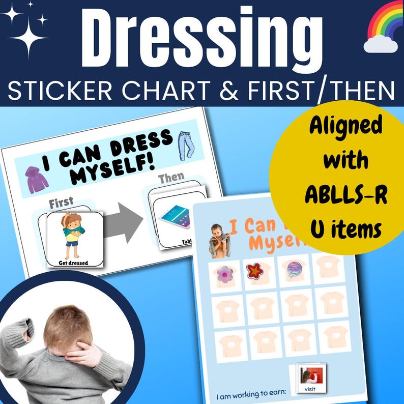 Sticker Reward Chart & First Then Visuals for Dressing Aligned W ABLLS ...