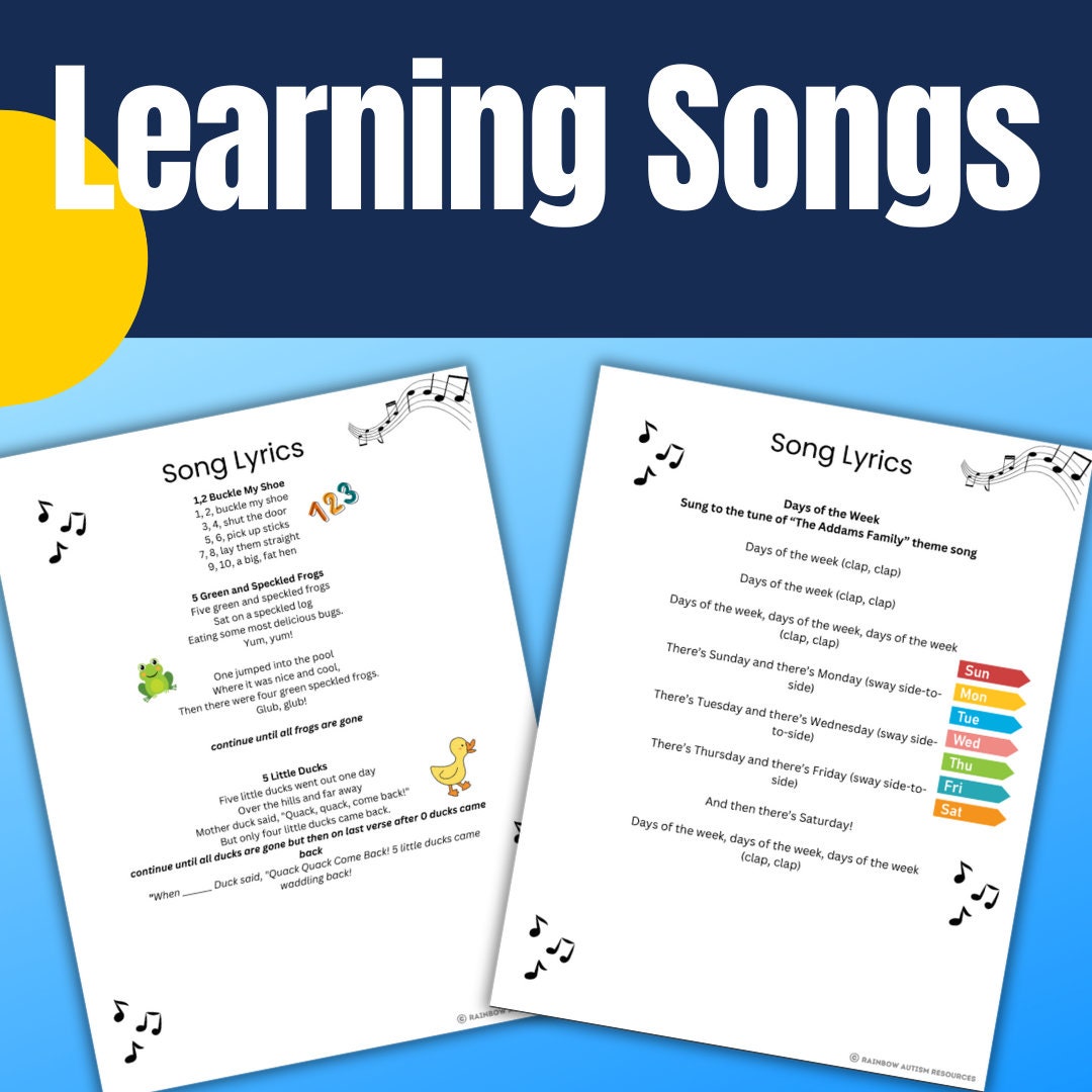 Song Lyrics to 150 Preschool Learning Songs for Circle Time Fun - Etsy