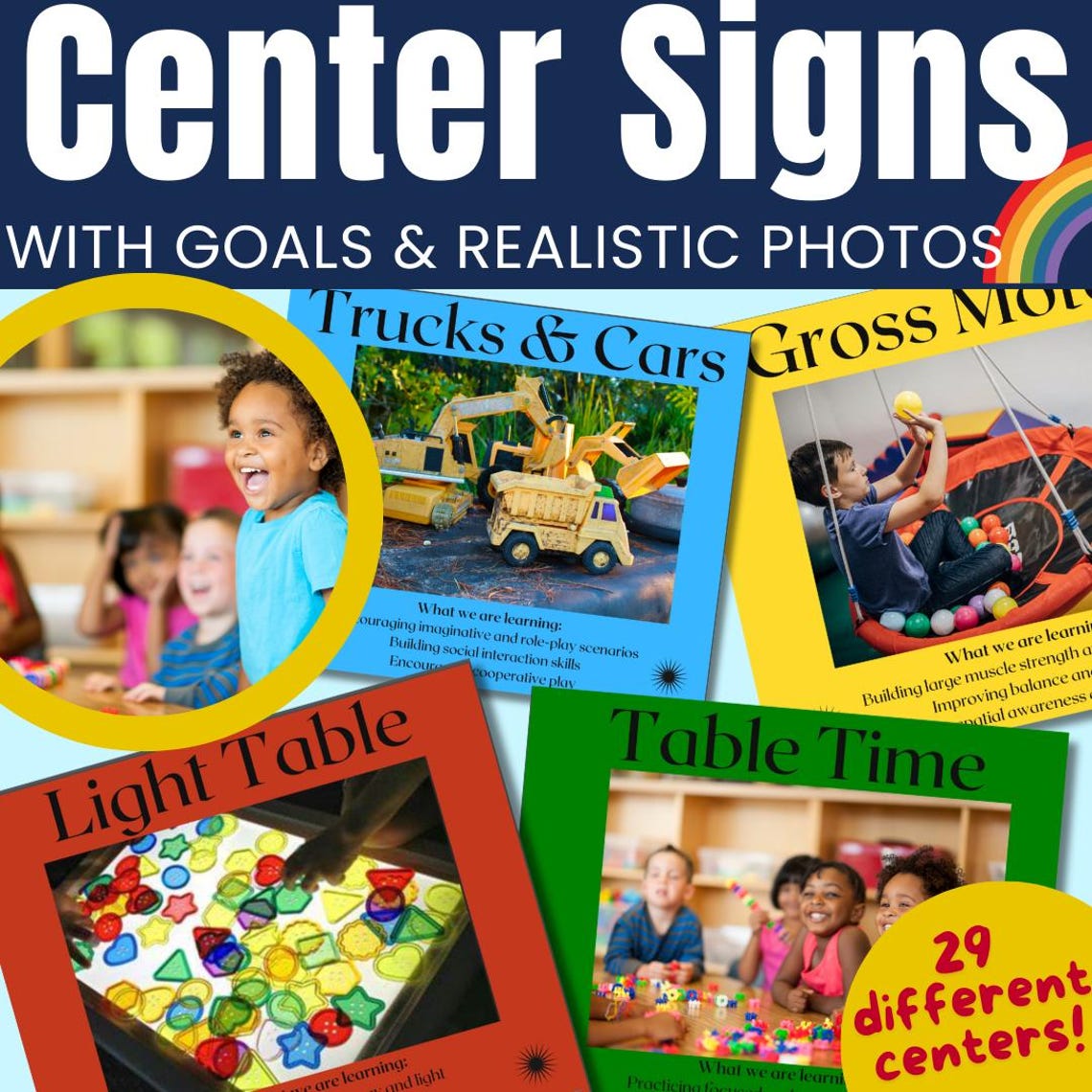 Center Signs With Goals & Realistic Photos for Preschool Pre-k ...