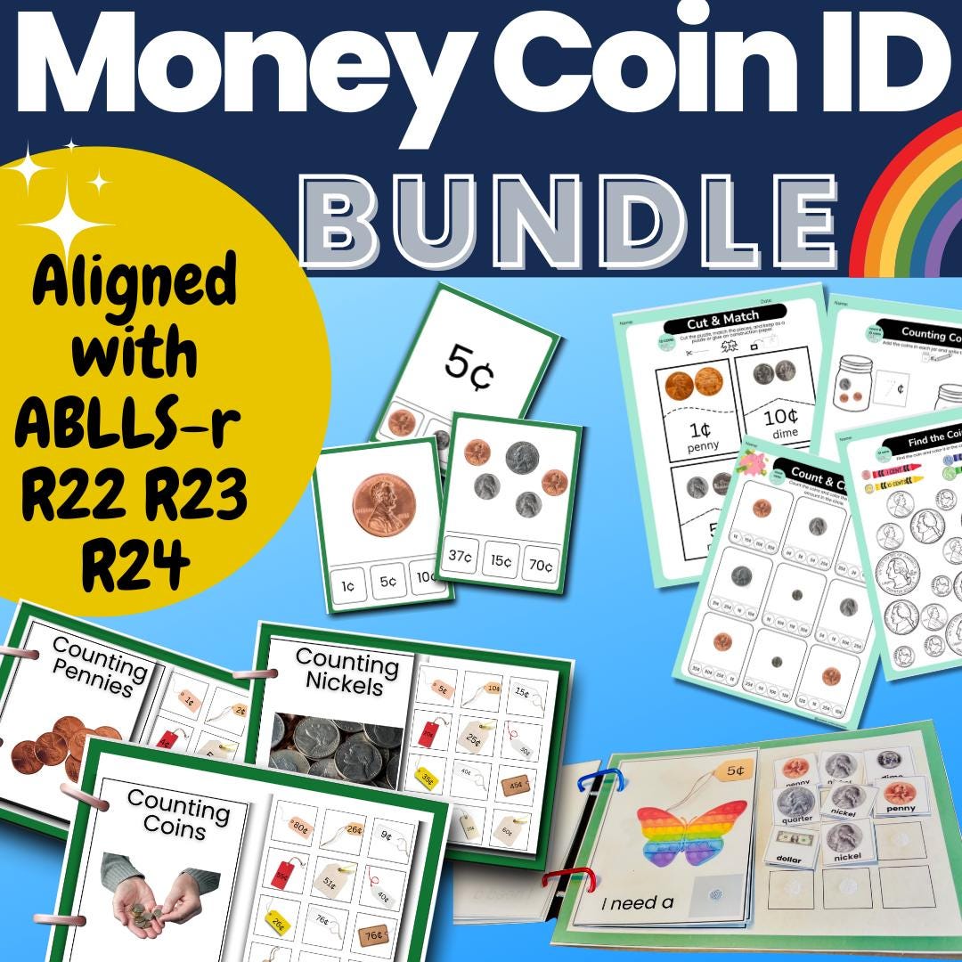 Coin Identification Learning Bundle: ABLLS R22 R23 R24 Worksheets ...