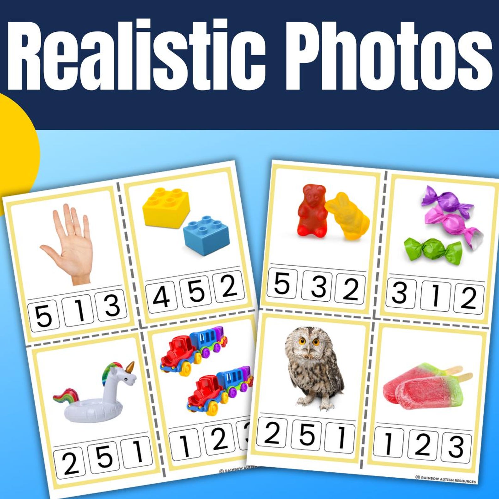 Matching Numbers to Objects Photo Picture Cards Aligned With ABLLS R8 ...
