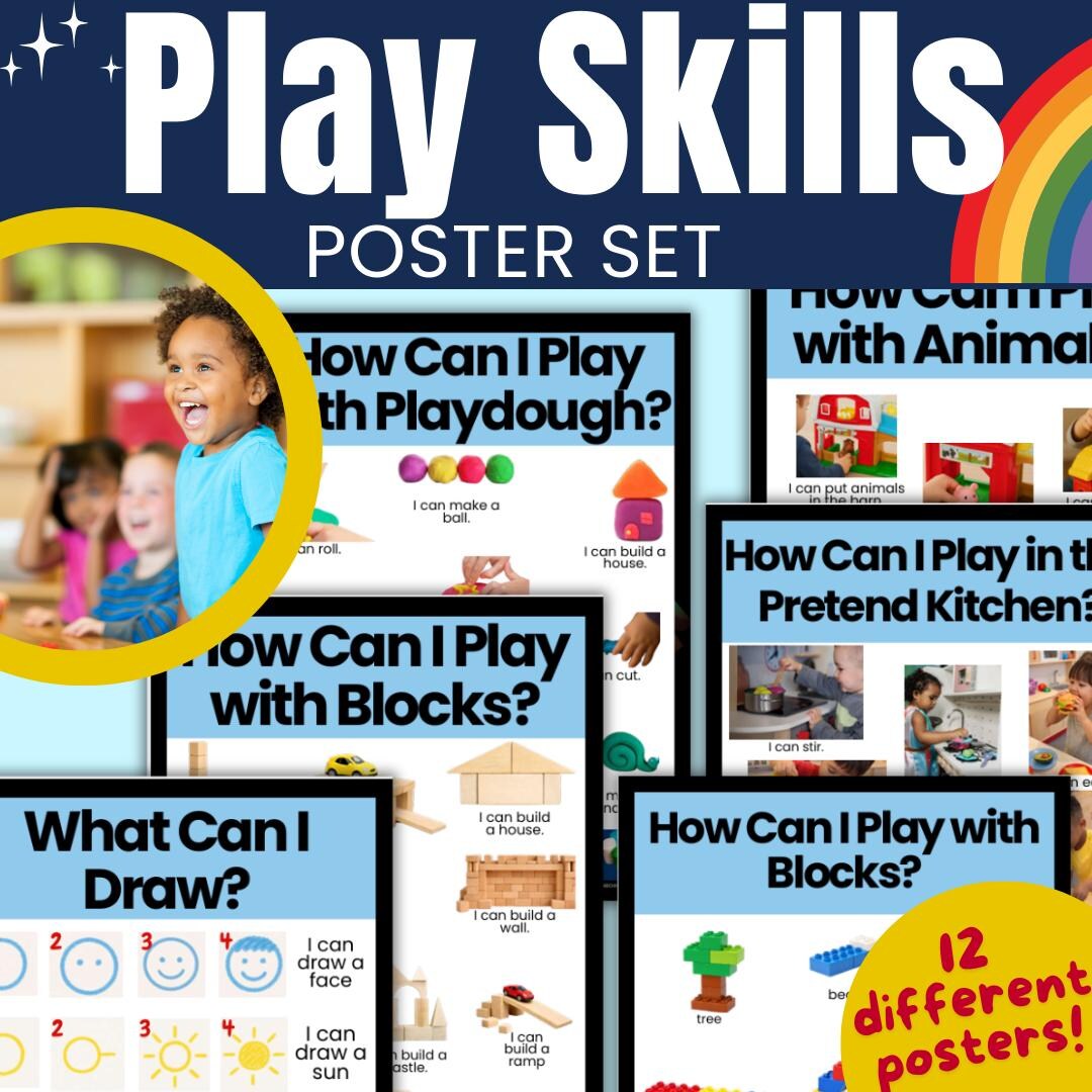 Center Play Skills Visual Supports Poster Set Autism Social Skills ...