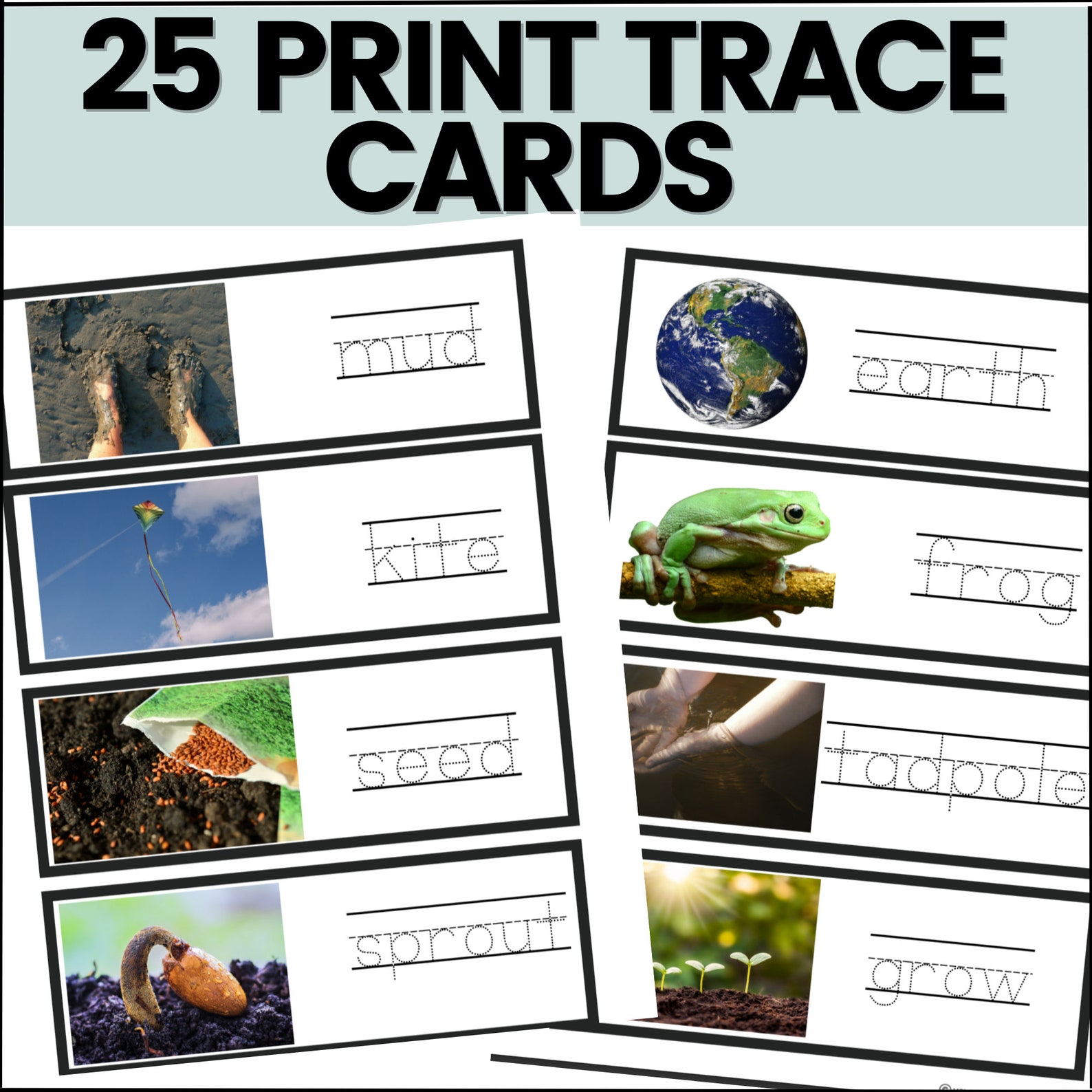 Spring & Earth Day Vocabulary Cards, Traceable Print Cards, and Mini ...