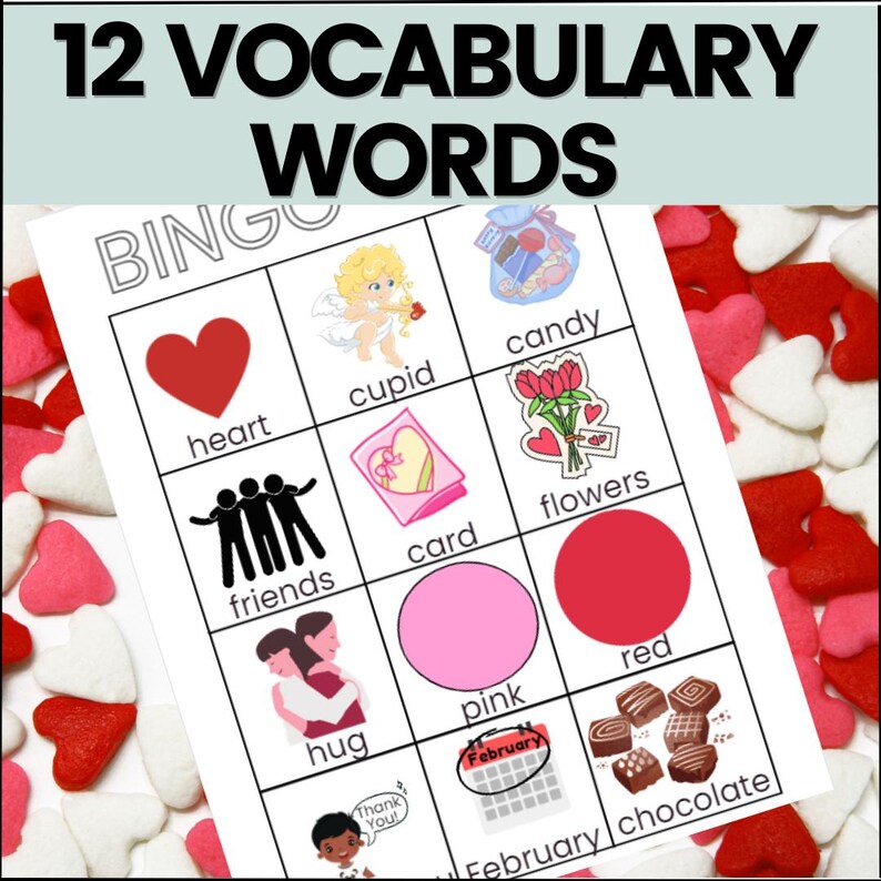 Printable Valentine Bingo Game for Valentines Day Vocabulary - Etsy