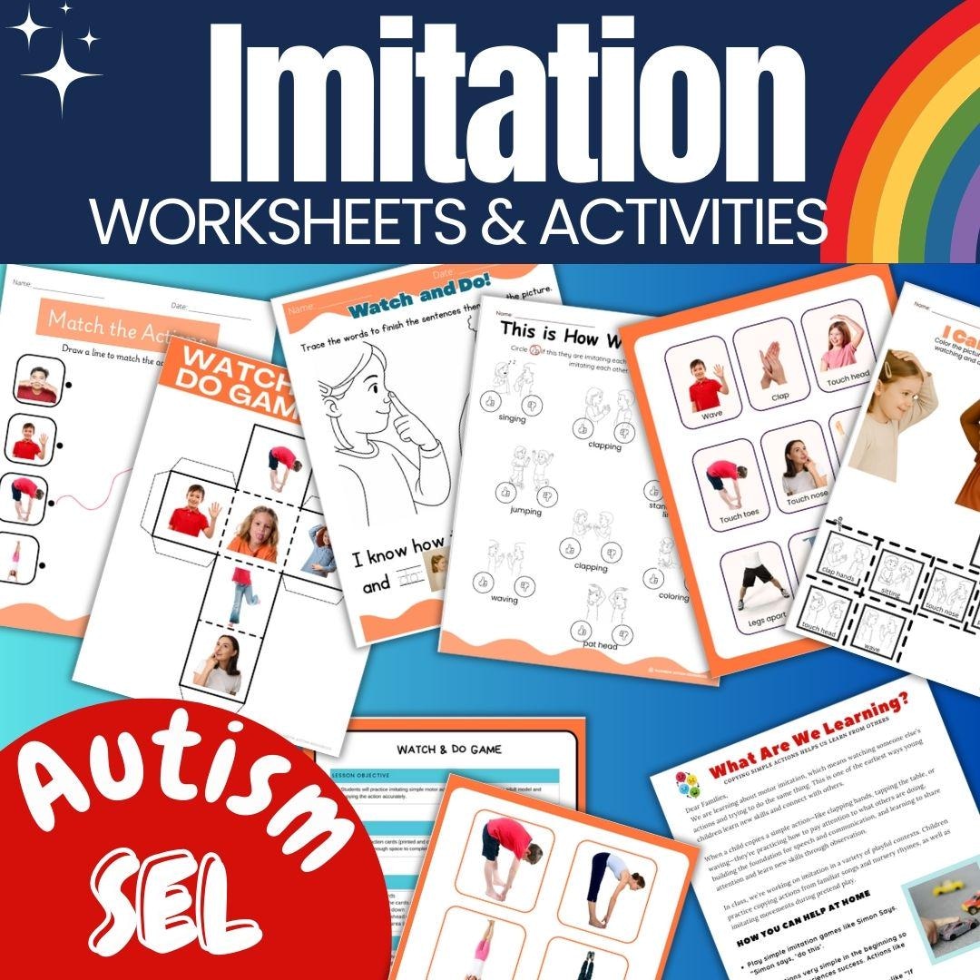 Imitation Worksheets & Games to Teach Imitating Preschool Autism Social ...