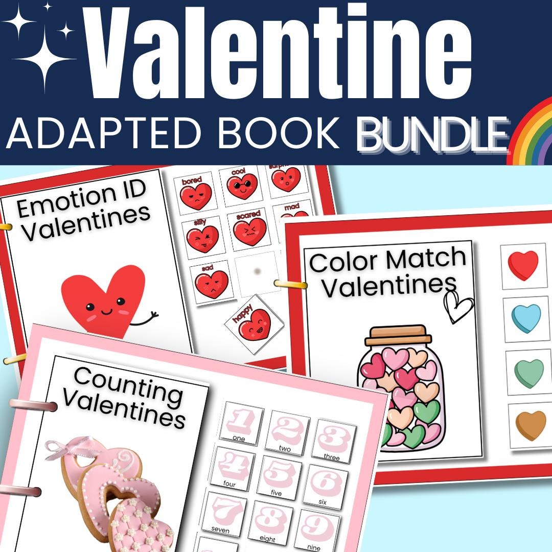 Valentine Adapted Books Bundle Colors Counting Emotion ID Align W Ablls ...