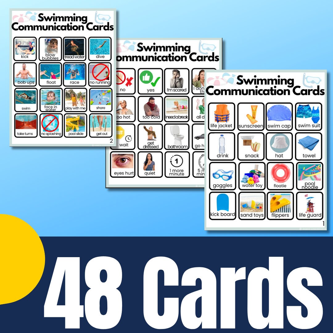 Swimming PECS Style Communication Cards for Swim Class Pool or Lake ...