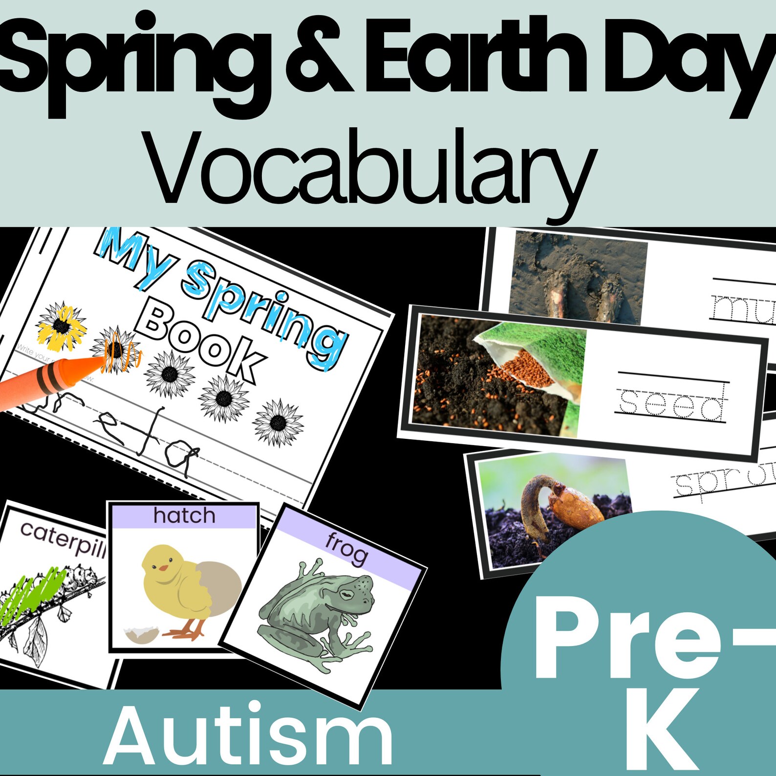 Spring & Earth Day Vocabulary Cards, Traceable Print Cards, and Mini ...