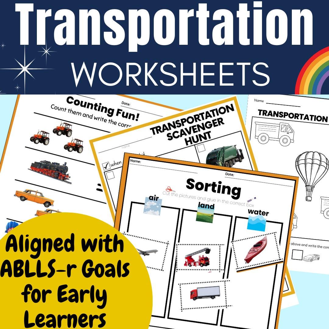 Vehicle & Transportation Themed ABLLS-R Aligned Early Learner Worksheet ...