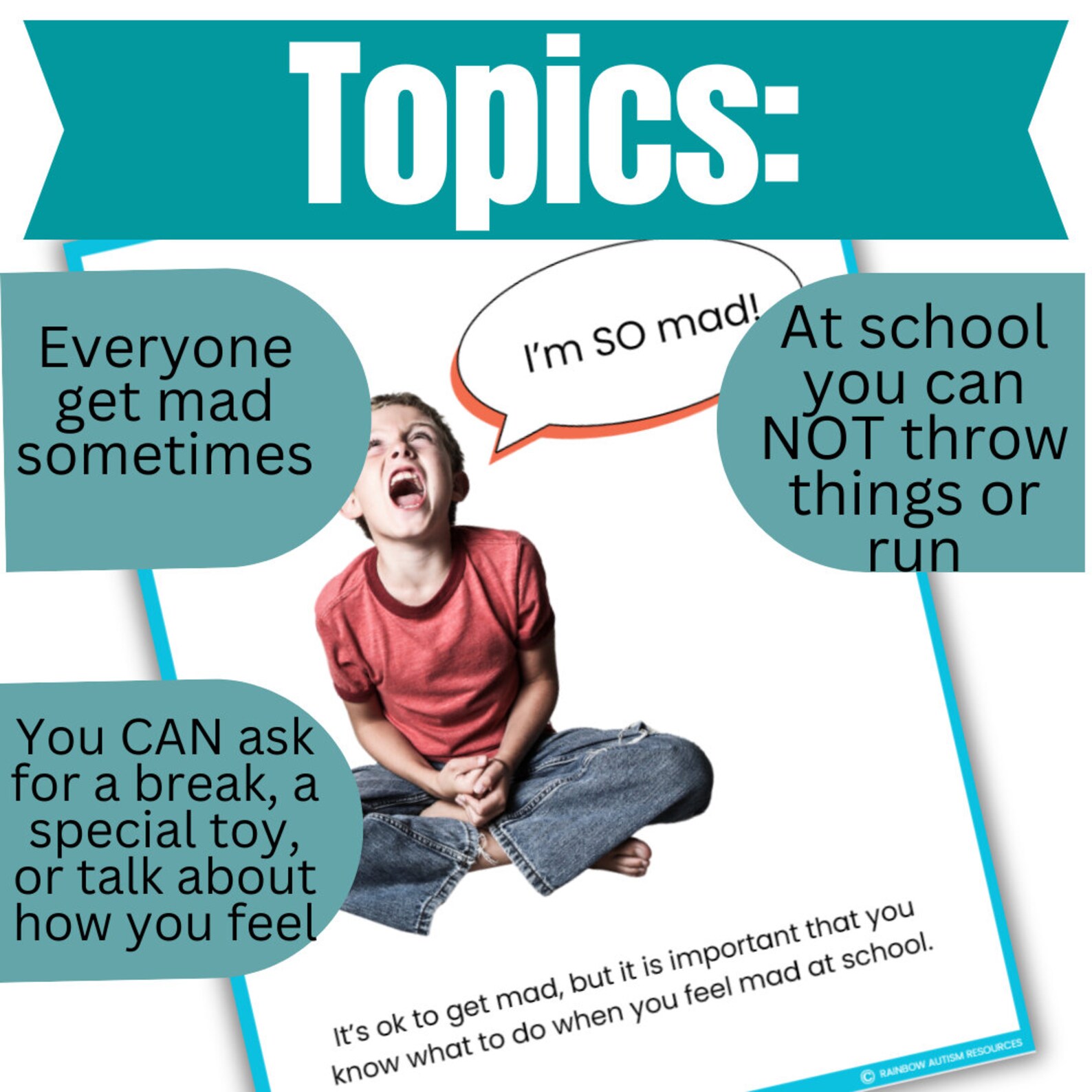 When I Am Mad at School Autism Social Skill Story Coping Skills When ...