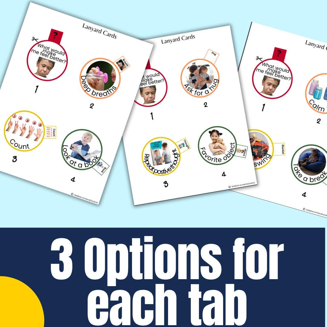 Coping Skills Cards for Lanyard Autism Visuals for Anxiety and ...