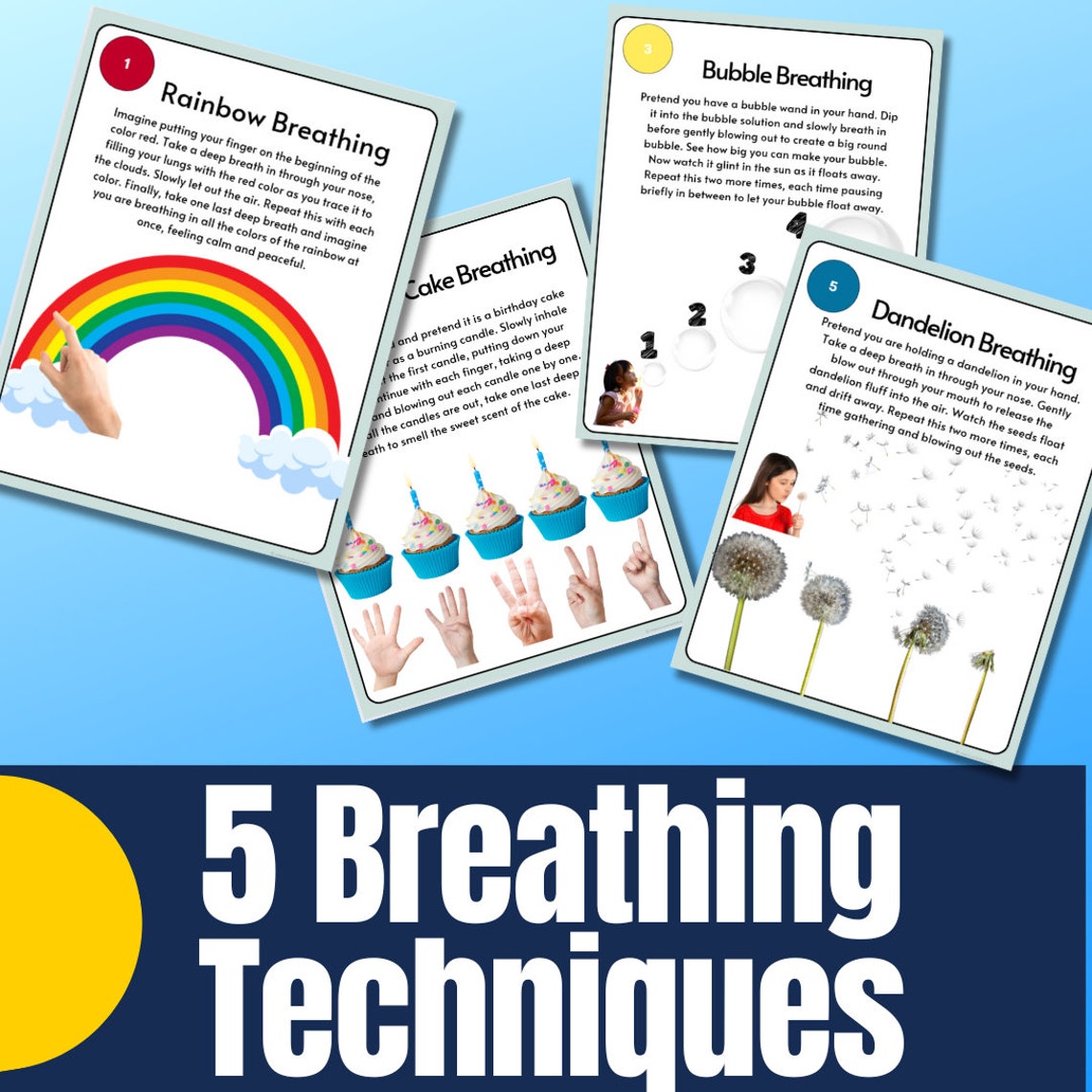 Breathing Exercises Poster Set 5 Breathing Techniques for Kids ...