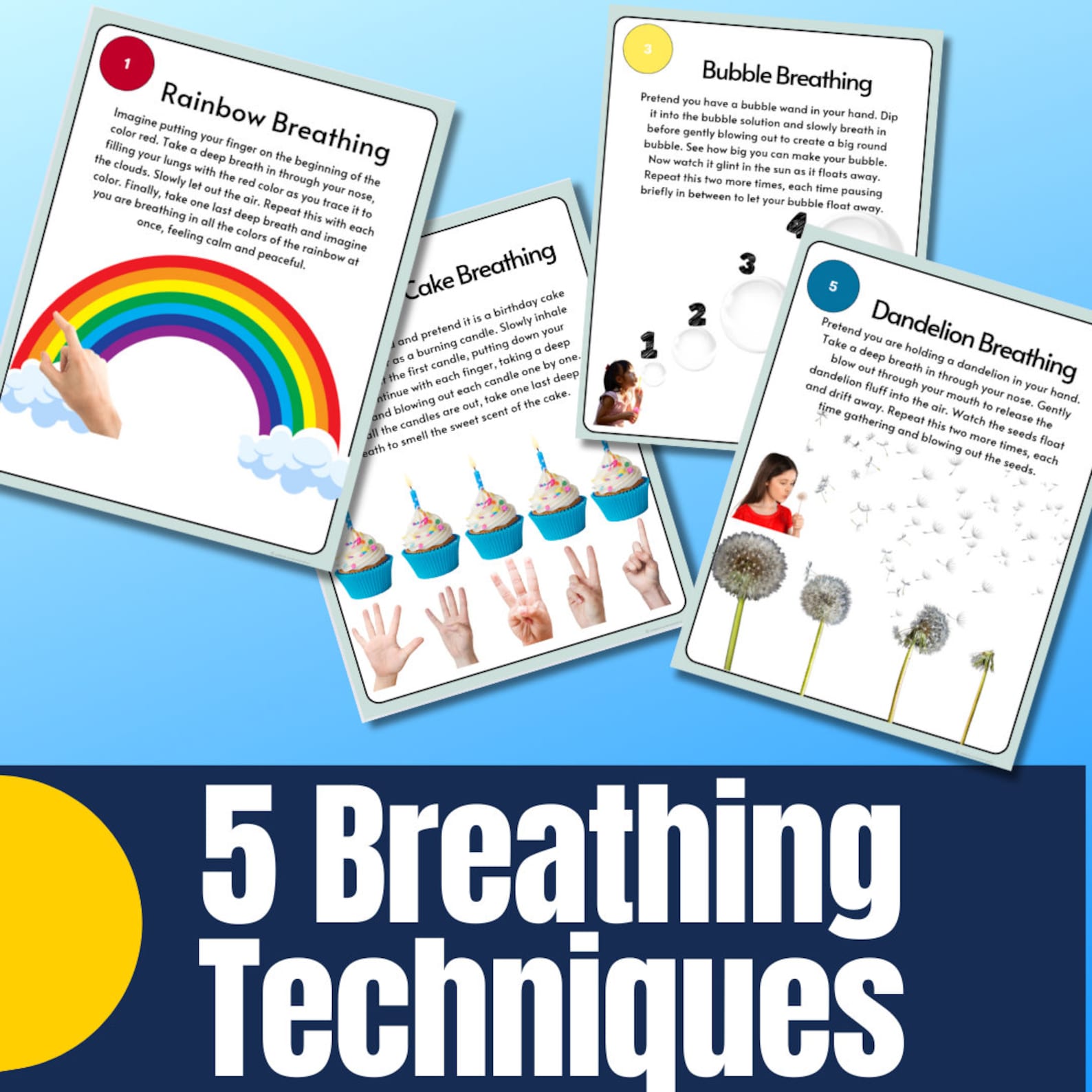 Breathing Exercises Poster Set 5 Breathing Techniques for Kids ...