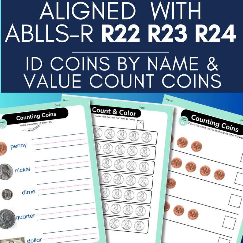 Money Worksheets ID Coins by Name & Value Count Coins Aligned With ...