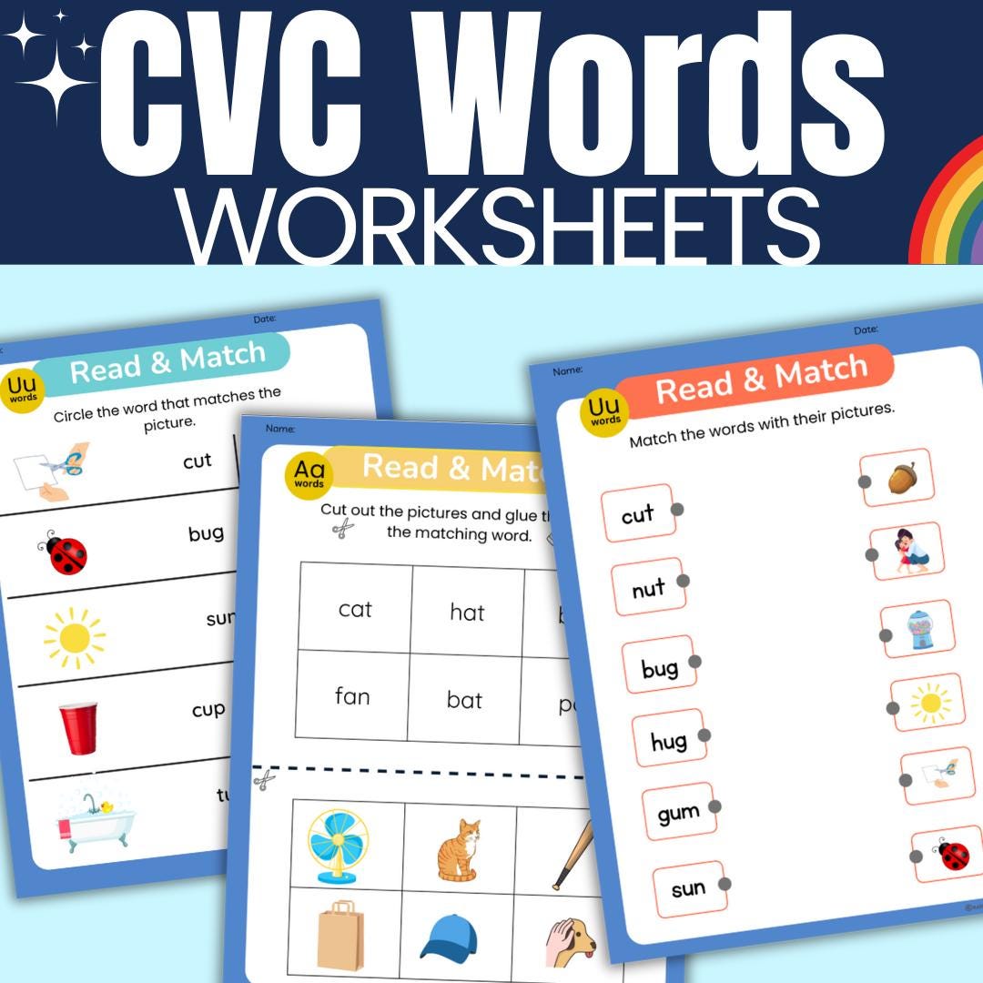 CVC Worksheets Aligned With ABLLS-R Q5 Match Words to Pictures - Etsy