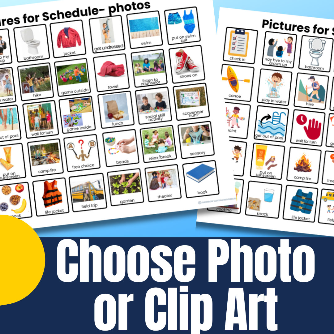 Summer Camp Visual Schedule: Autism Special Ed Tool (photo + Clip Art ...