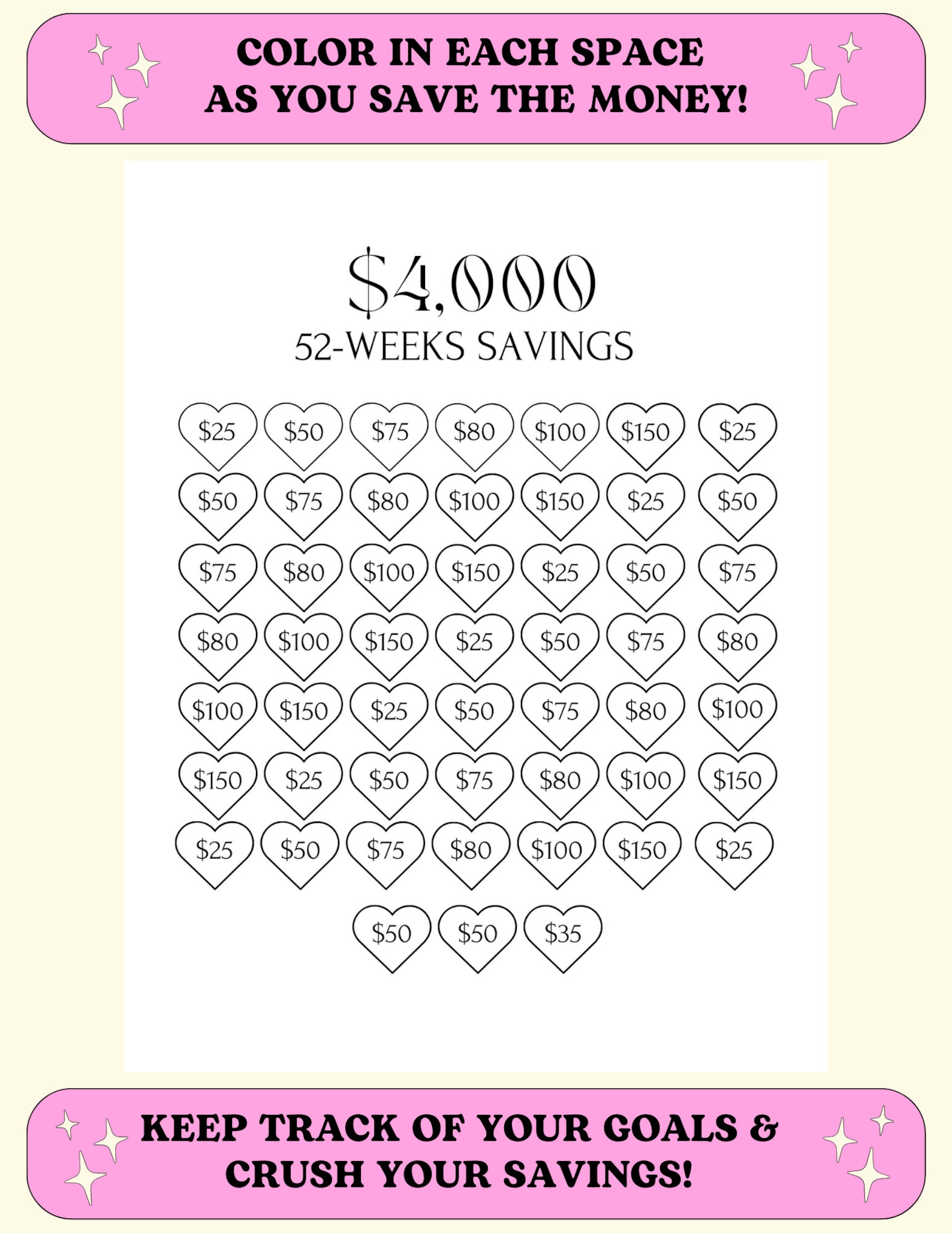 4,000 Savings Plan, 52 Weeks / 4,000 Savings / Savings Challenge ...