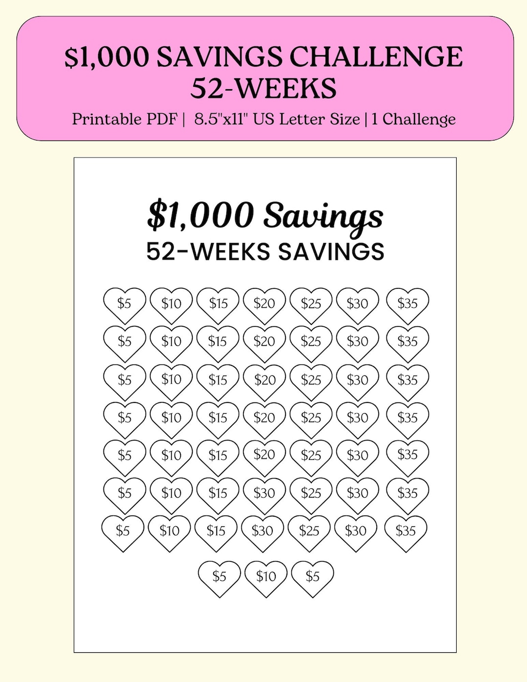 1,000 Savings Plan - 52 Weeks Savings / 1,000 Savings / Savings ...