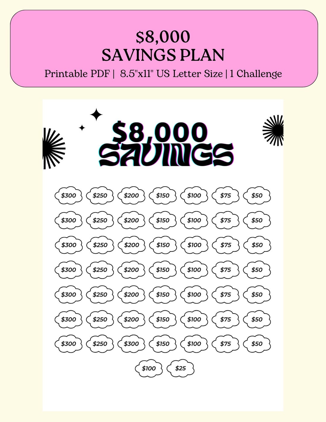 8,000 Savings Challenge / 8,000 Savings / Savings Challenge / Printable ...