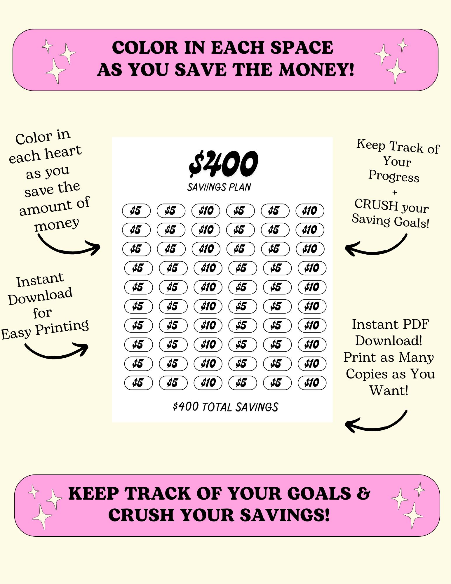 400 Savings Challenge | Printable Savings Tracker | Digital Download ...