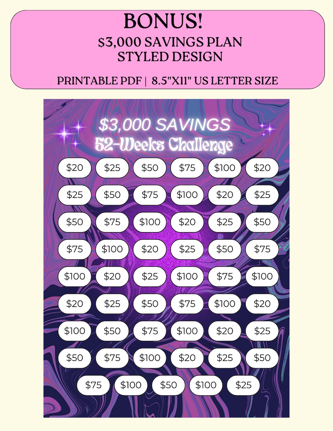 3,000 52 Weeks Savings Challenge / 3,000 Savings / Savings Challenge ...