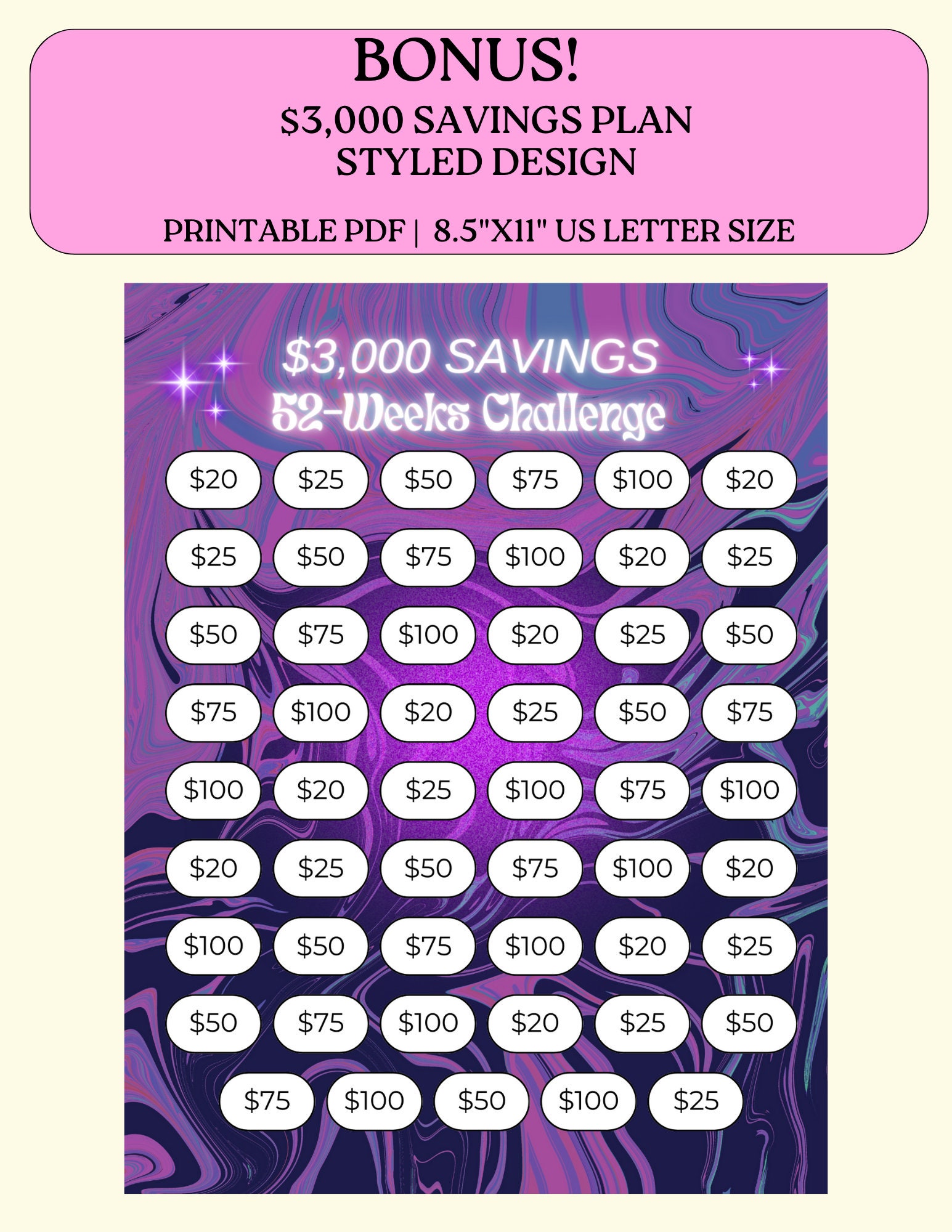 3,000 52 Weeks Savings Challenge / 3,000 Savings / Savings Challenge ...