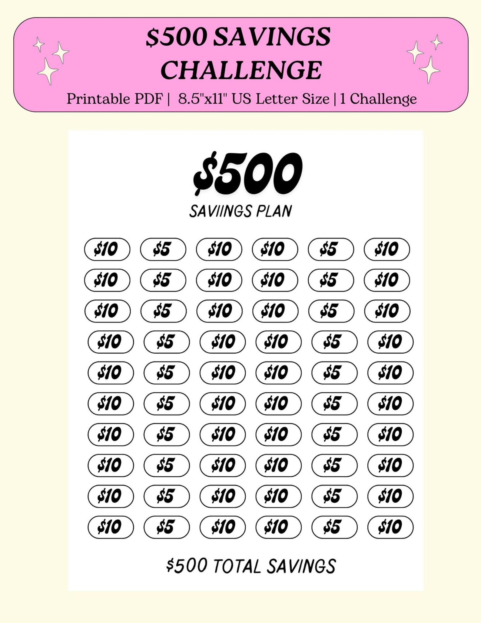 500 Savings Challenge | Printable Savings Tracker | Digital Download ...