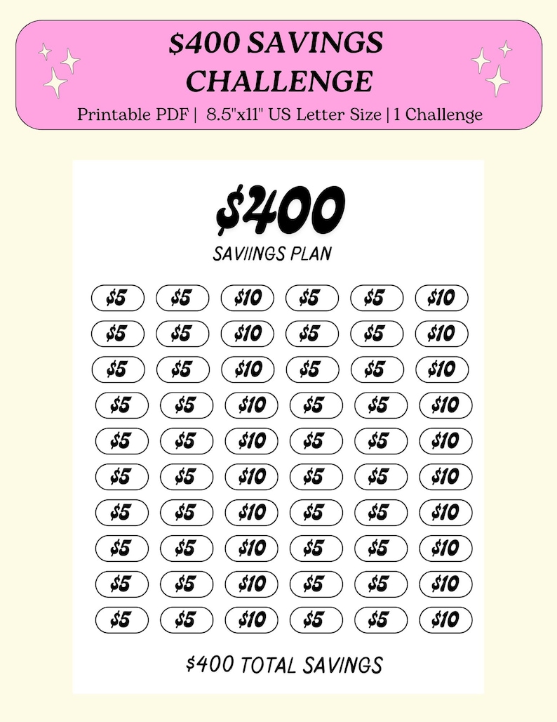 400 Savings Challenge | Printable Savings Tracker | Digital Download ...