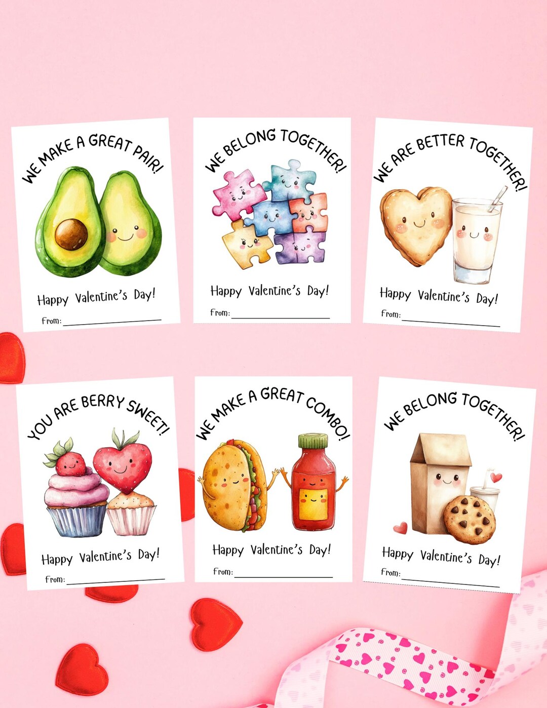 Cute Kawaii Valentine Cards Printable | Food Pair Valentine’s Day ...