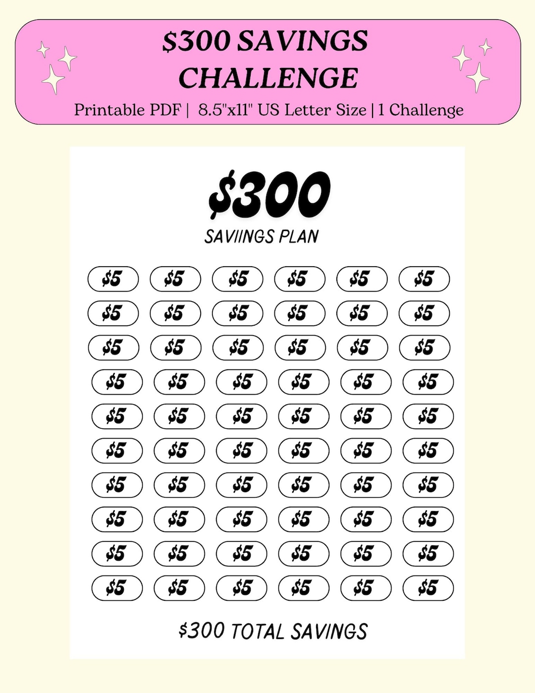 300 Savings Challenge | Printable Savings Tracker | Digital Download ...